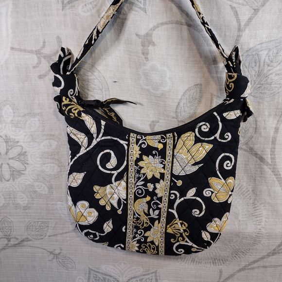 Vera Bradley | Bags | Vera Bradley Black And Gold Floral Shoulder Bag ...